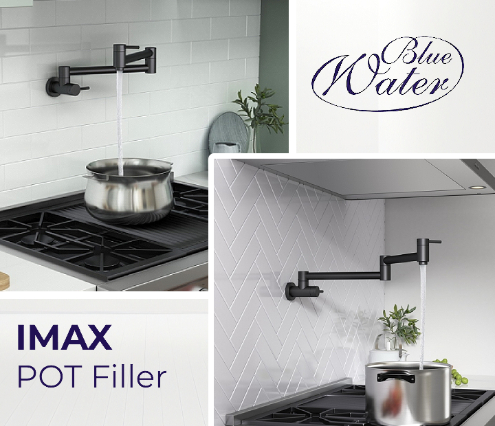 Bateria ścienna Blue Water POT Filler Imax Czarny Mat do kuchni ...